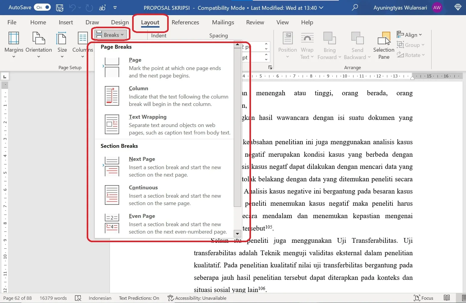 Perbedaan Penggunaan Page Break atau Pemisah Halaman di Word