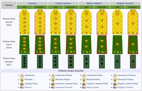 Inilah Daftar Lengkap Tanda Kepangkatan Tentara Nasional Indonesia (TNI ...