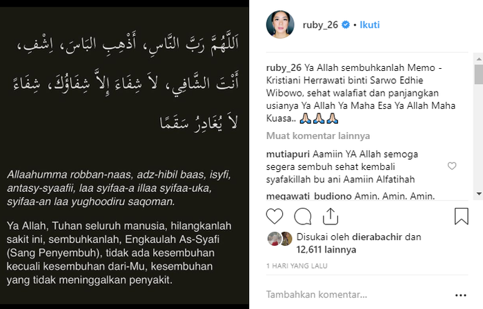 Menyayat Hati, Aliyah Rajasa Tuliskan Doa Kesembuhan untuk Sang Mertua ...