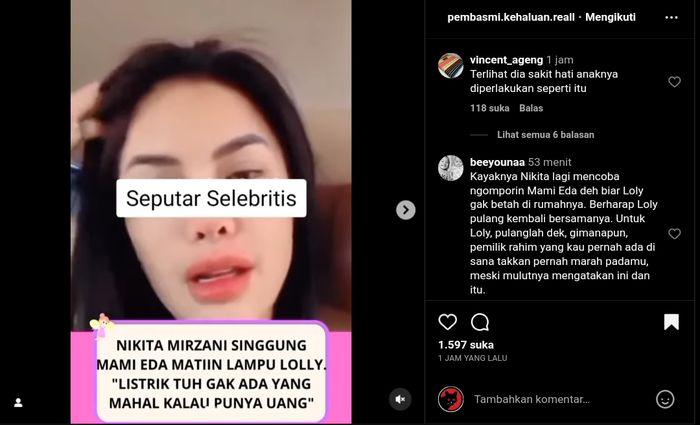 Lolly Diomeli Mami Eda Perkara Air dan Listrik, Nikita Mirzani Beri Komentar Nyelekit: Gak Ada ...