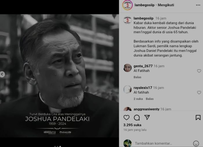 Innalillahi, Aktor Senior Joshua Pandelaki Meninggal Dunia Karena ...