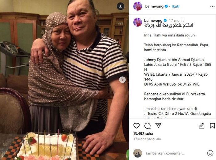 Innalillahi, Ayah Baim Wong, Johnny Wong Meninggal Dunia