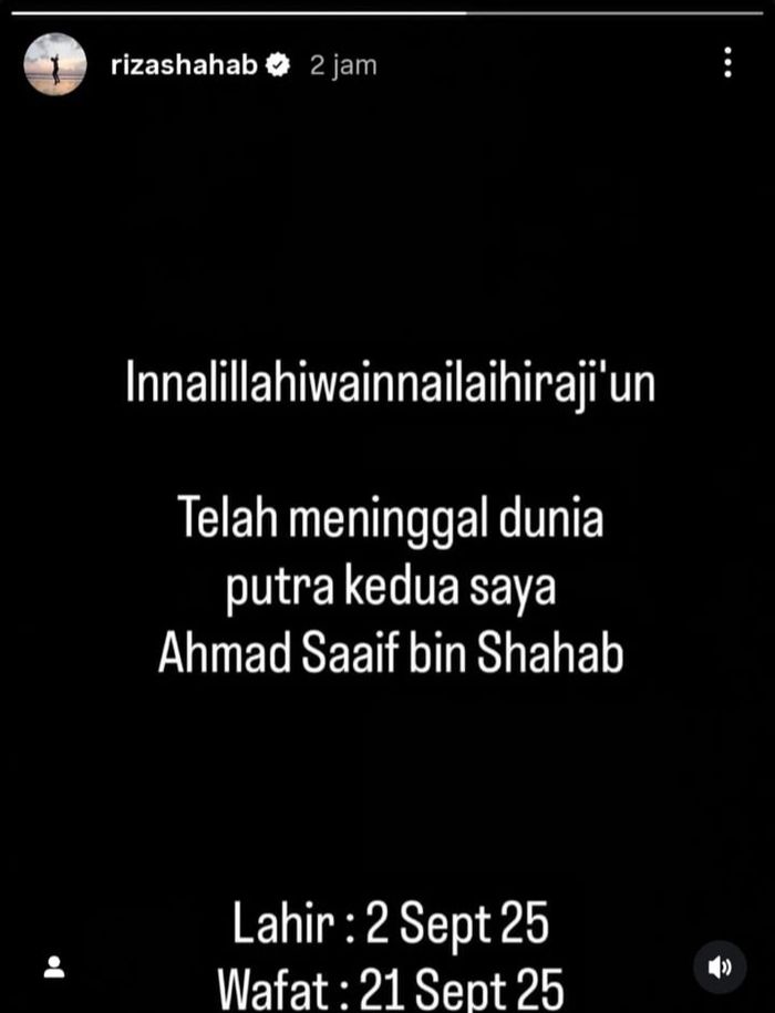Innalillahi, Aktor Riza Shahab Umumkan Kabar Duka, Putra Kedua ...