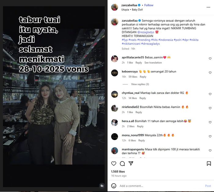Kekeh Bela Reza Gladys, Zanzabella Sindir Nikita Mirzani Jelang Sidang ...
