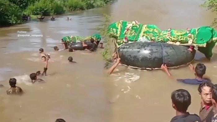 Keranda Diangkut Pakai Ban Mobil, Viral Warga Nekat Seberangi Sungai Demi Antar Jenazah, Kepala ...