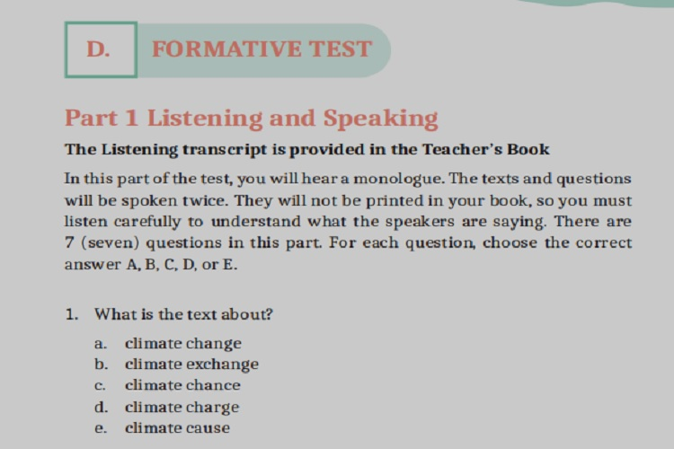 Jawab Soal D. Formative Test Part 1 Listening and Speaking No.1-6 ...