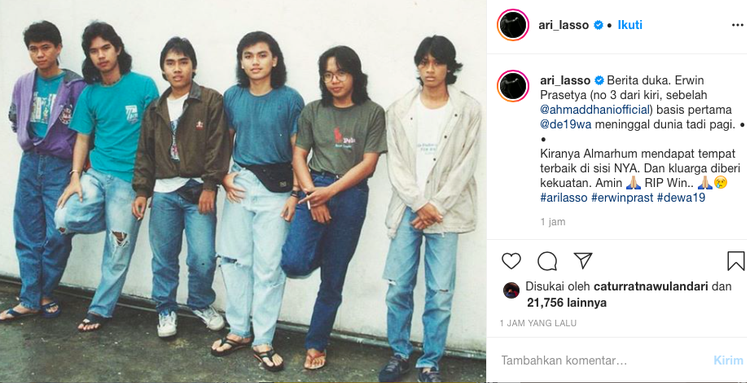 Kabar Duka, Erwin Prasetya Basis Pertama Dewa 19 Meninggal Dunia