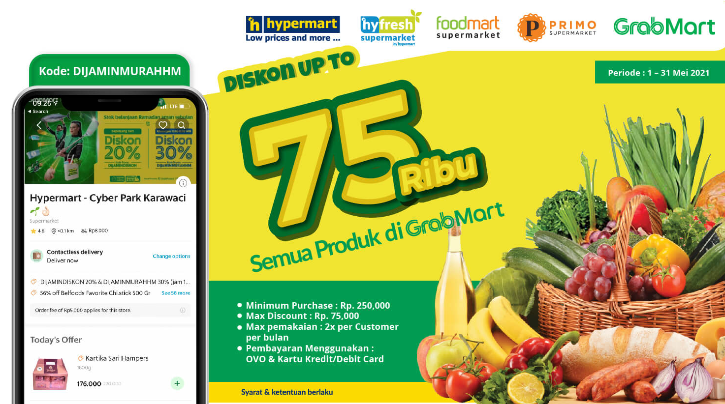 Promo Belanja Online Hypermart, Belanja Hemat Rp75 Ribu di GrabMart